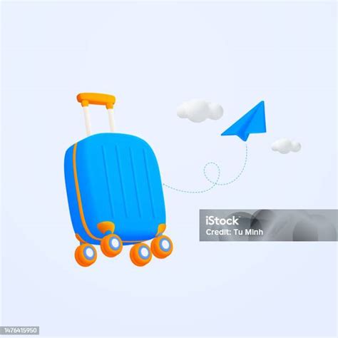 여행 개념 파란색 여행 가방이 있는 3d 종이 비행기 Valise 관광 및 여행 계획 가방 여행 휴가 휴가 3d 벡터 일러스트 레이 션 Unmanned Spacecraft에