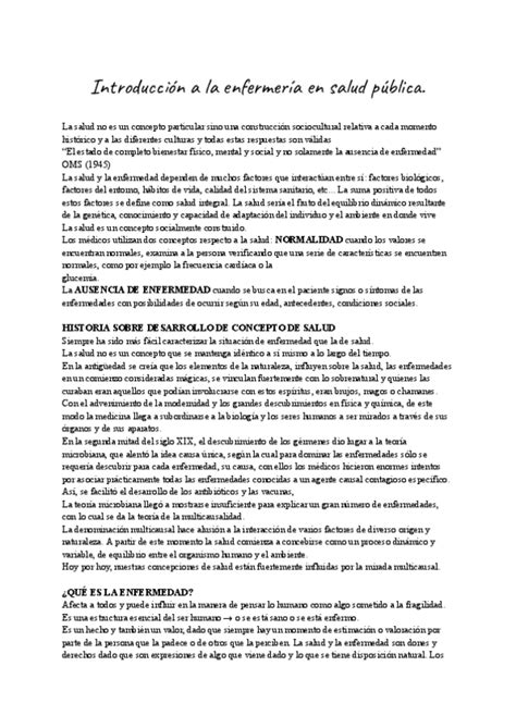 Apuntes De Introducción A La Enfermería En Salud Pública