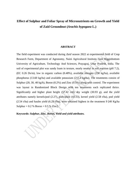Pdf Effect Of Sulphur And Foliar Spray Of Micronutrients On Growth