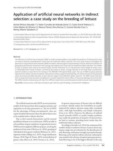 Pdf Application Of Artificial Neural Networks In Indirect Selection