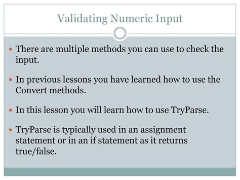use tryparse to validate user input ppt download