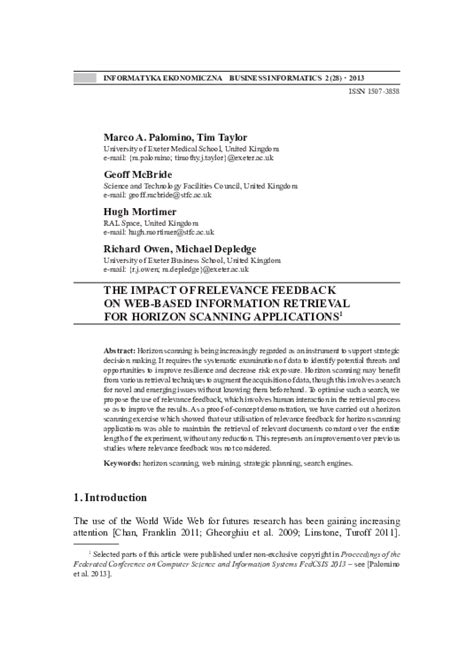 Pdf The Impact Of Relevance Feedback On Web Based Information Retrieval For Horizon Scanning