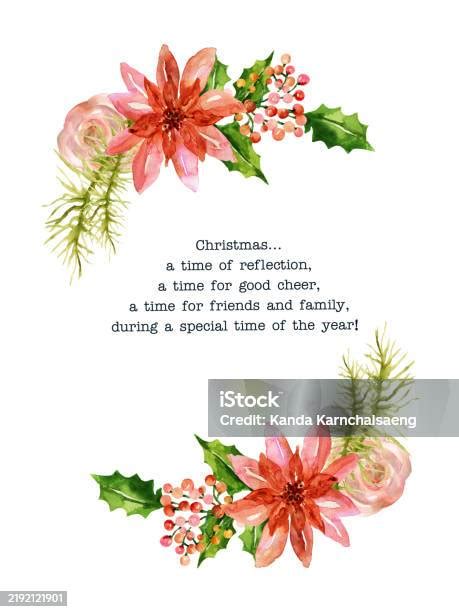 크리스마스 식물 단풍 잎 꽃 포인세티아 겨우살이 장미 수채화 다채로운 손 휴일 파티 화환 꽃다발을 위해 그린 0명에 대한 스톡 벡터 아트 및 기타 이미지 Istock