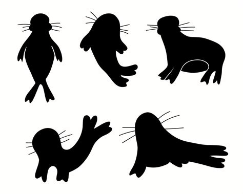Illustration Of A Set Of Fur Seals Silhouettes On A White Background