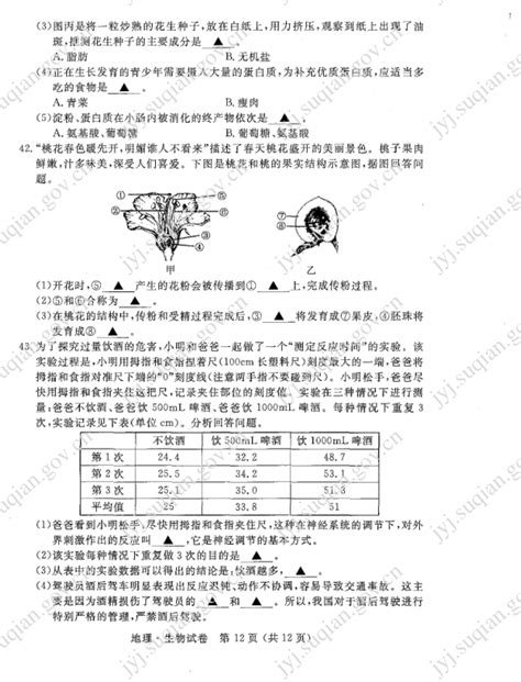 2023年宿迁市中考生物试卷真题及答案4221学习网