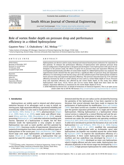 Pdf Role Of Vortex Finder Depth On Pressure Drop And Performance Efficiency In A Ribbed