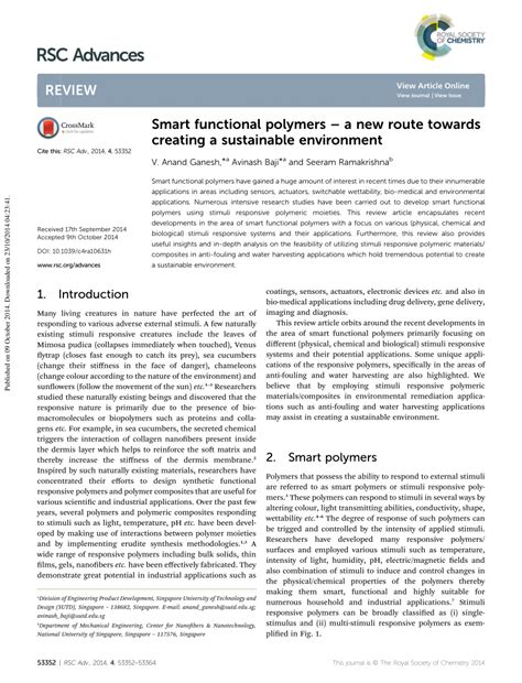 Pdf Smart Functional Polymers A New Route Towards Creating A Sustainable Environment