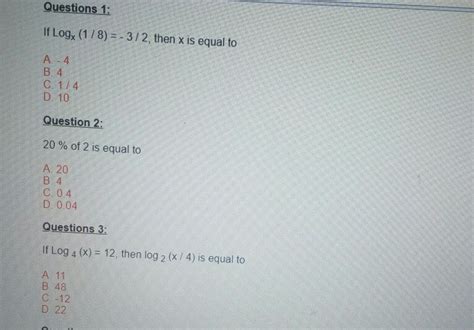 solved questions 1 if log 1 8 3 2 then x is equal to