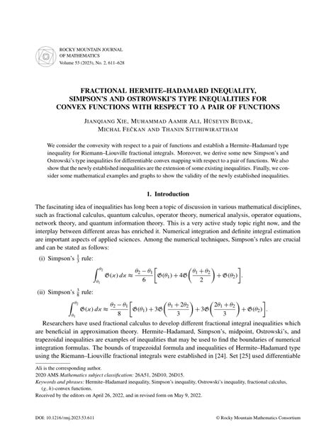 Pdf Fractional Hermite Hadamard Inequality Simpsons And Ostrowskis Type Inequalities For