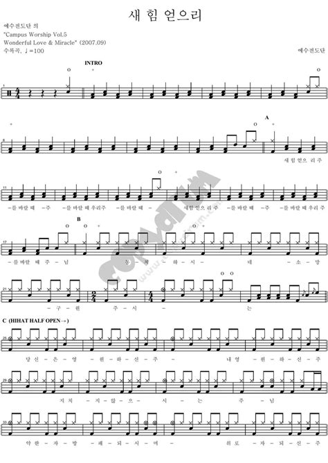 Gain New Strength 새힘 얻으리 Ywam 예수전도단 Full Drum Transcription Drumsetsheetmusic