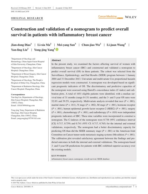 Pdf Construction And Validation Of A Nomogram To Predict Overall Survival In Patients With