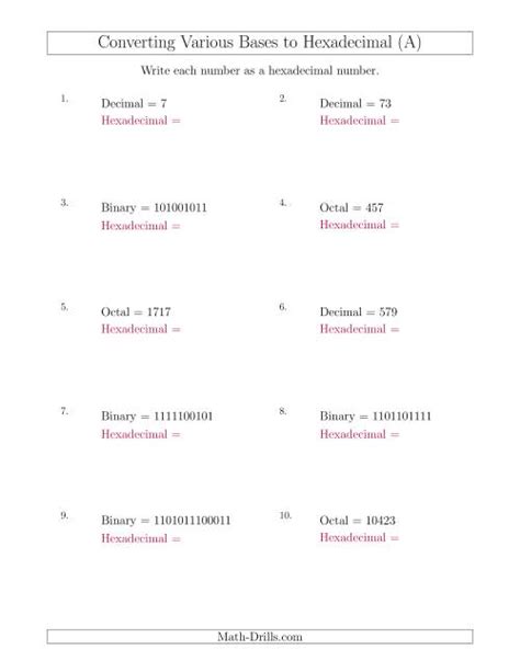 hexadecimal to decimal practice