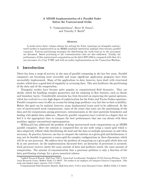 pdf a mimd implementation of a parallel euler solver for unstructured grids