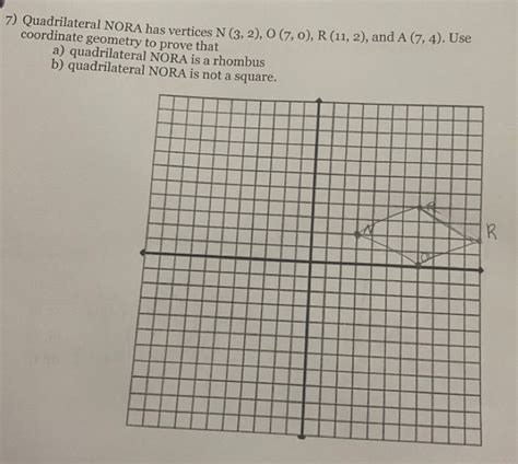 Solved 7 Quadrilateral Nora Has Vertices N 3 2 O 7 0 R 11 2 And A 7 4 Use Coordinate