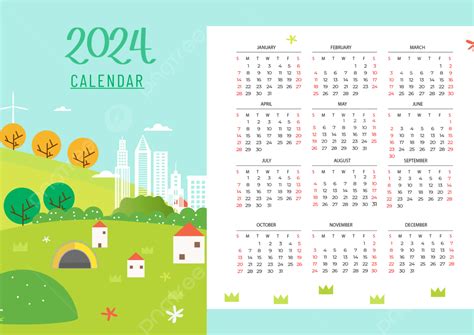 2024 Calendar Blue Cartoon Style Simple Template Download On Pngtree