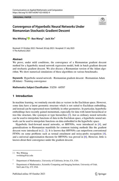 Pdf Convergence Of Hyperbolic Neural Networks Under Riemannian Stochastic Gradient Descent
