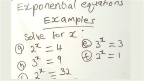 Solving Exponential Equations Grade 9 Grade 8 Grade 10 Youtube