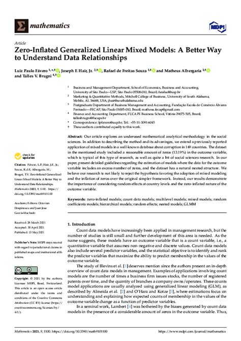 Pdf Zero Inflated Generalized Linear Mixed Models A Better Way To Understand Data Relationships