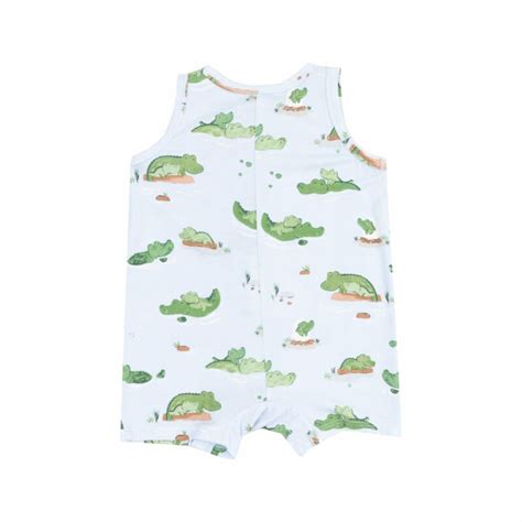 Angel Dear Alligator Blue Bamboo Viscose Sleeveless Shortie Romper