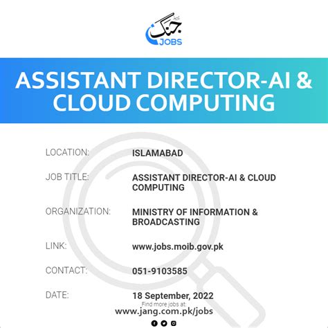 Assistant Director Ai And Cloud Computing Job Ministry Of Information