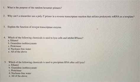 Solved 1 What Is The Purpose Of The Random Hexamer Primers