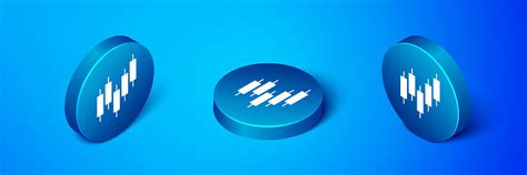 주식 시장 성장 그래프와 파란색 배경에 격리된 돈 아이콘이 있는 아이소메트릭 브라우저 화면에 주식 차트 화살표가 있는 모니터 파란색 원 버튼 벡터 3차원 형태에 대한 스톡