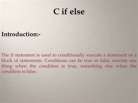 If Else Statement In C Ppt