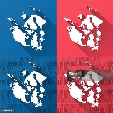 워싱턴주 산후안 카운티 파란색과 빨간색 배경의 지도 0명에 대한 스톡 벡터 아트 및 기타 이미지 0명 Political Party Us Republican Party