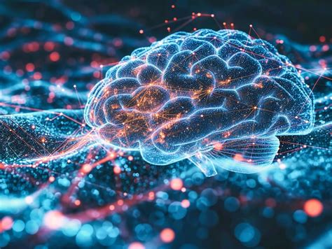 Human Brain Network And Technology Abstract Concept With Blue And Digital Elements Premium Ai