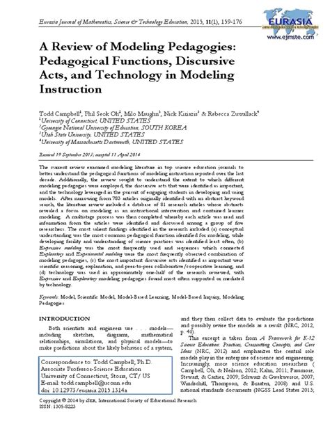 A Review Of Modeling Pedagogies Pedagogical Functions Discursive Acts And Technology In Modeling