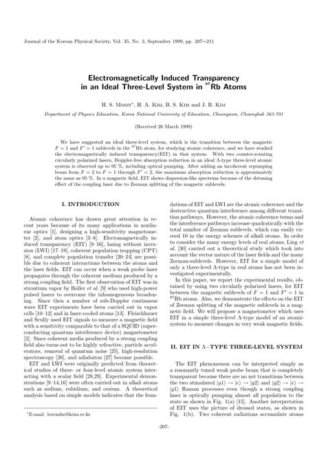 Pdf Electromagnetically Induced Transparency In An Ideal Three Level System In 87rb Atoms