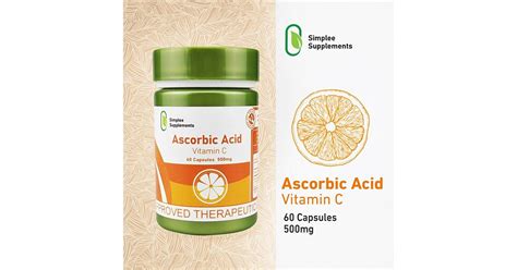 Simplee Supplement Ascorbic Acid Vitamin C 60 Capsule 500mg Dubai Cosmetics