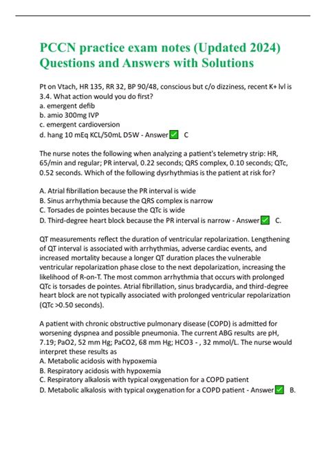 Pccn Practice Exam Notes Updated 2024 Questions And Answers With