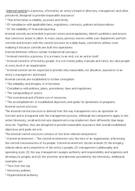 Internal Control Is A Process Effected By An Entitys Board Of Directors