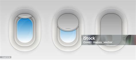 비행 비행기 윈도우의 창조적 인 벡터 일러스트 레이 션 투명 한 배경에 고립 된 빈 비행기의 둥근 창 아트 디자인 항공기 개방 및 폐쇄 일 루미 네이 터 추상적인 개념