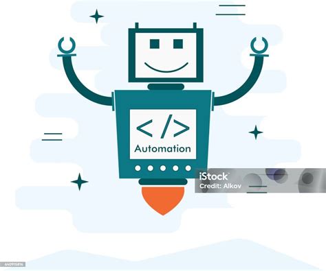 코딩 자동화 개념 그림입니다 사인온 화면 프로그래밍 로봇 비행 디자인에 대한 스톡 벡터 아트 및 기타 이미지 디자인 로봇