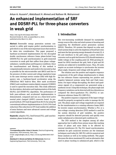 Pdf An Enhanced Implementation Of Srf And Ddsrf Pll For Three Phase Converters In Weak Grid
