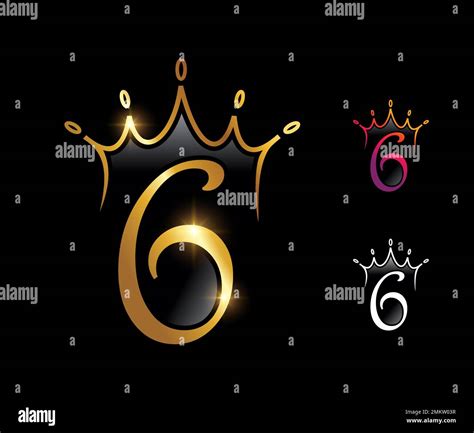 A Vector Illustration Set Of Golden Luxury Crown Monogram Number 6