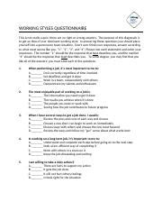 Discover Your Dominant Working Style Questionnaire Scoring Course Hero