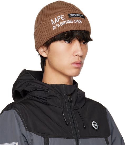Aape By A Bathing Ape Brown Embroidered Beanie Aape By A Bathing Ape