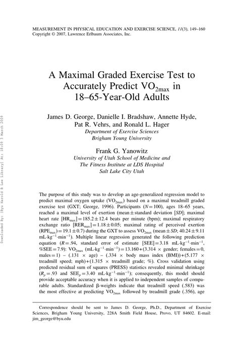 Pdf A Maximal Graded Exercise Test To Accurately Predict Vo2max In 18