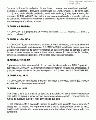 Modelo De Contrato De Empréstimo De Veículo