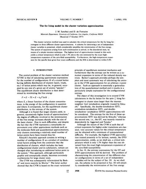 Pdf The Fcc Ising Model In The Cluster Variation Method