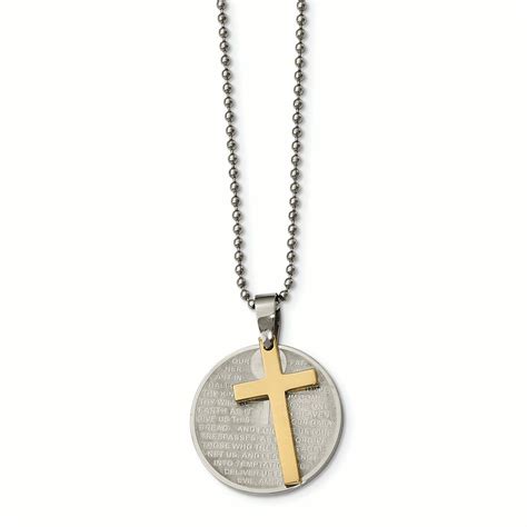 Chisel Stainless Steel Brushedpolished Yellow Ip Lords Prayer Cross
