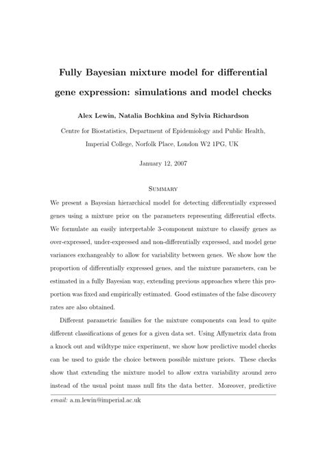 Pdf Fully Bayesian Mixture Model For Differential Gene Expression Simulations And Model Checks