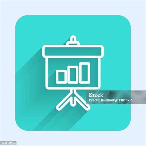 그래프 일정 차트 다이어그램 인포그래픽 원형 그래프 아이콘이 긴 그림자로 격리된 화이트 라인 프레젠테이션 보드 녹색 정사각형