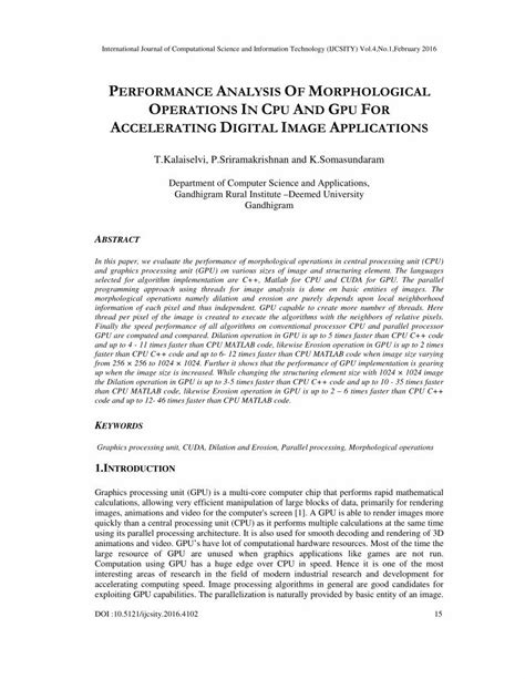 Pdf Performance Analysis Of Morphological Operations In Cpu And Gpu