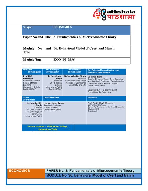 Module No And Title 36 Behavioral Model Of Cyert And March Economics