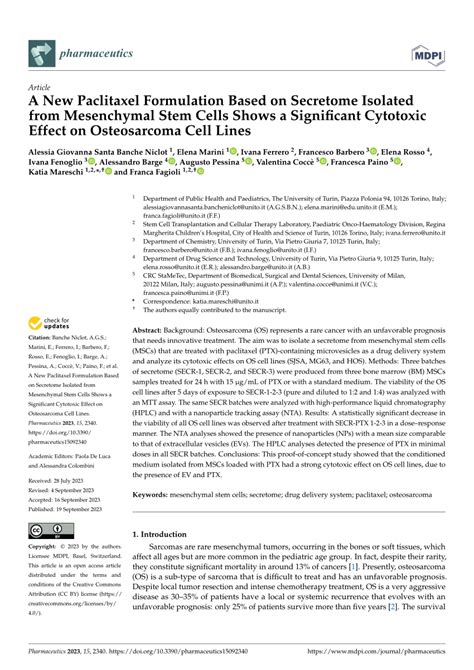 Pdf A New Paclitaxel Formulation Based On Secretome Isolated From
