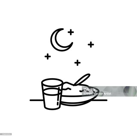 Sahur입니다 빠른 기호 전에 동 식사입니다 이슬람 라마단과 아이드 알 피트 르 축제에 대 한 간단한 Monoline 아이콘 스타일 0명에 대한 스톡 벡터 아트 및 기타